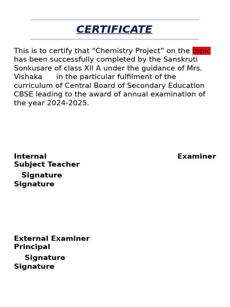 Certificate of Chemistry Project | PDF