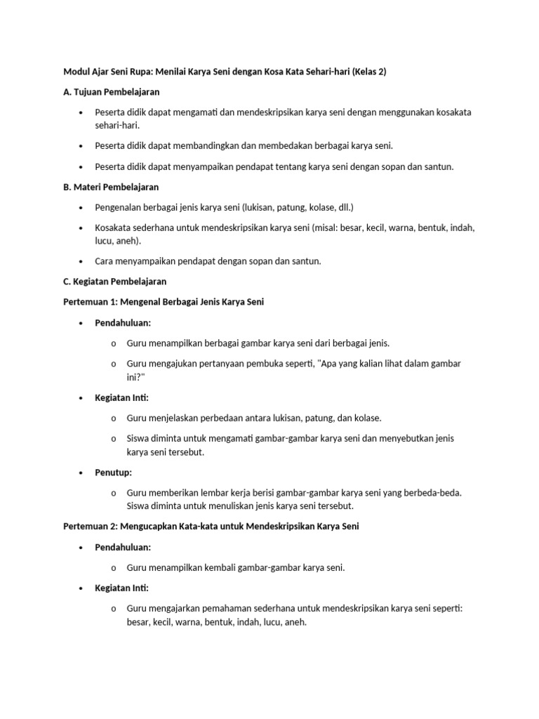 Modul Ajar Seni Rupa Menilai Karya Karya Seni Rupa Dengan Menggunakan ...