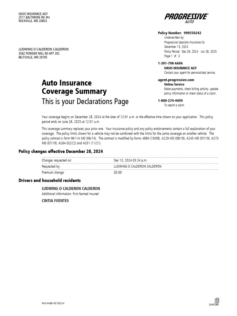 Declarations Page Ludwing Calderon | PDF | Insurance | Deductible