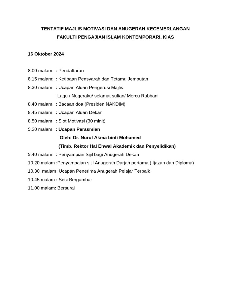 Tentatif Majlis Motivasi Dan Anugerah Kecemerlangan | PDF