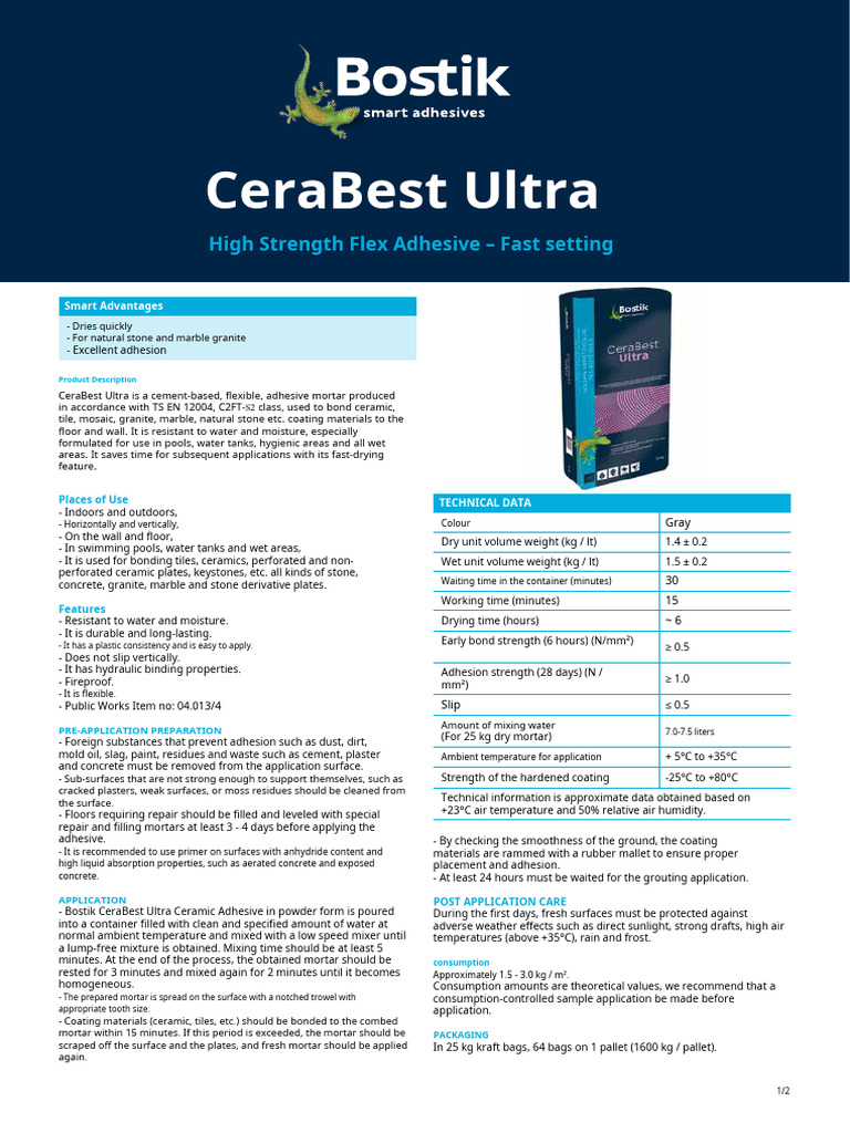 bostik-cerabest-ultra-tds-en | PDF | Concrete | Plaster