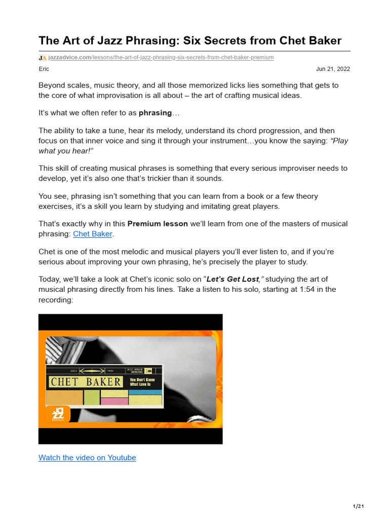 The Art of Jazz Phrasing Six Secrets From Chet Baker | PDF | Chord (Music) | Harmony