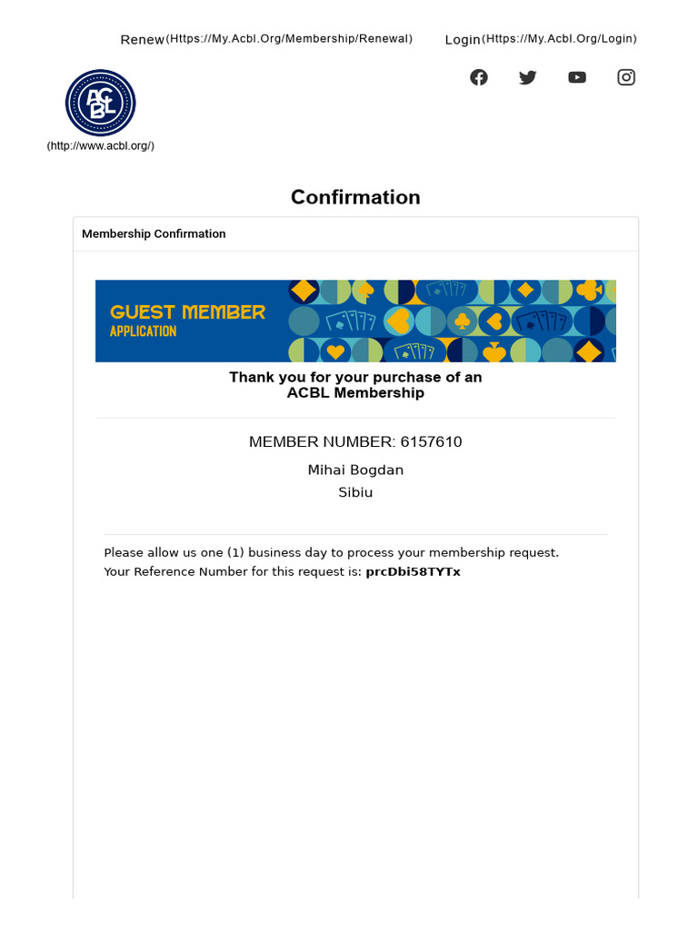 ACBL Membership Confirmation | PDF