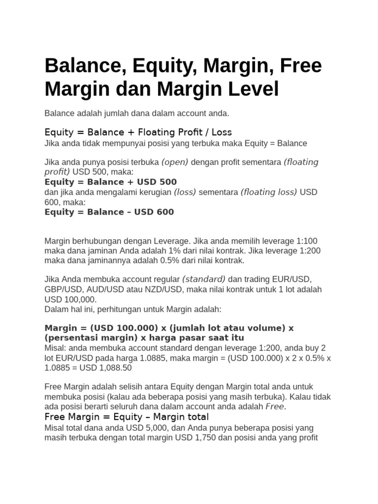Balance, Equity, Margin, Free Margin Dan Margin Level | PDF