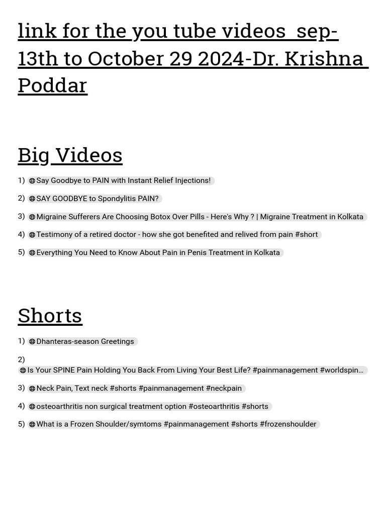 Dr. Krishna Poddar - Video Link | PDF