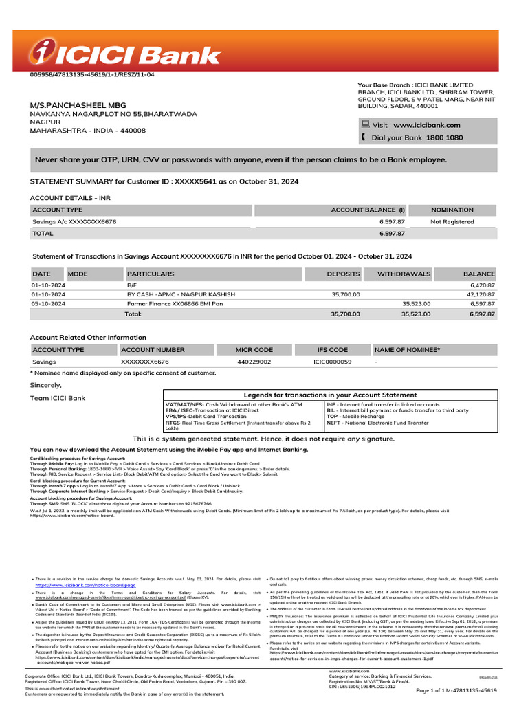 Statement_2024MTH10_641572305 | PDF | Debit Card | Banks