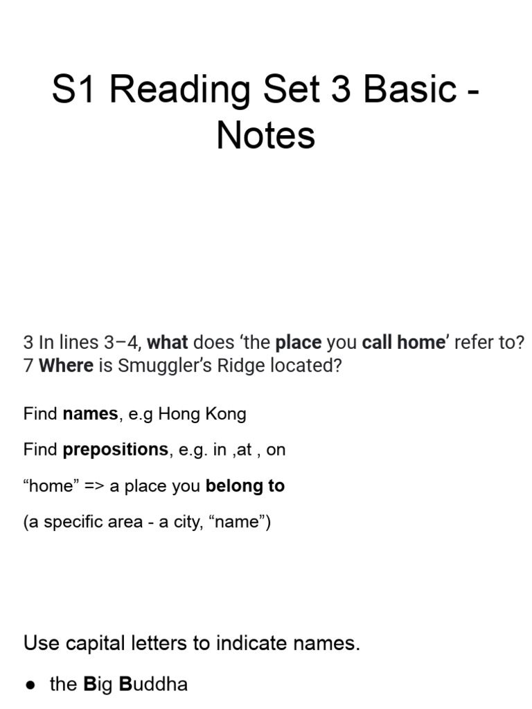 S1 Reading Set 3 Basic - Notes | PDF