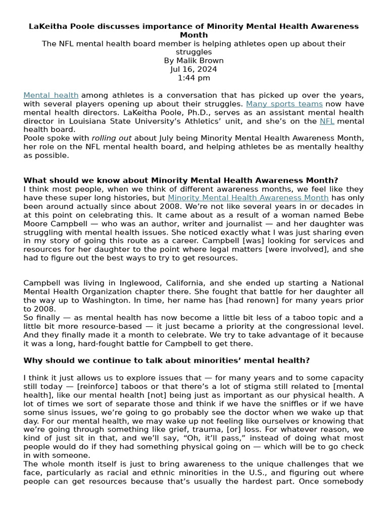 Minority Mental Health in Sports | PDF