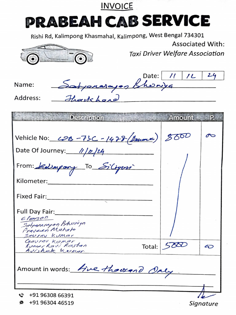 Taxi Service Invoice Template | PDF
