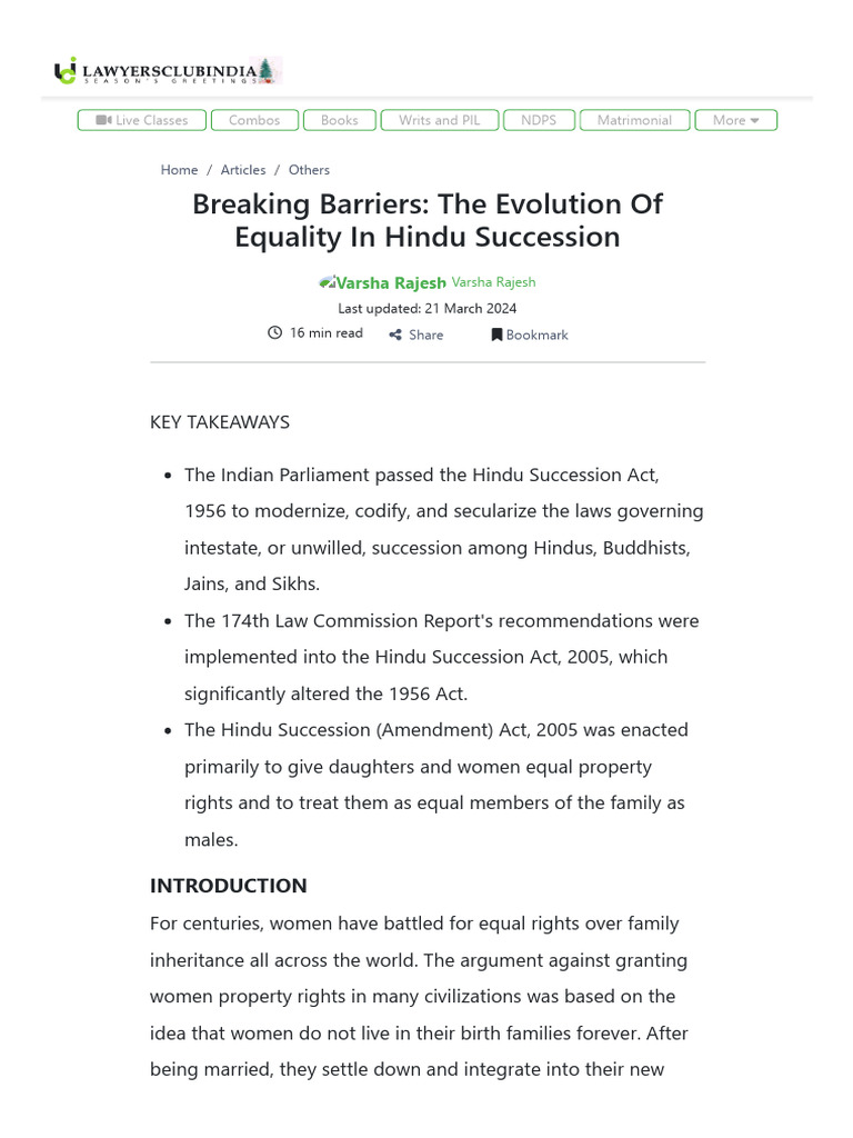 Breaking Barriers_ The Evolution Of Equality In Hindu Succession | PDF | Discrimination | Property