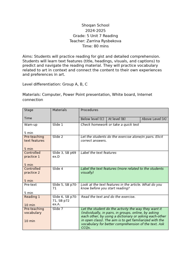 G5 Unit 7 LP Text features + Reading | PDF | Reading Comprehension ...