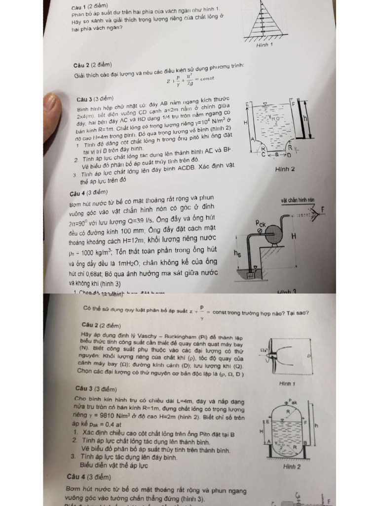 Đề Thi Cuối Kỳ Kỹ Thuật Thủy Khí Kỳ 20212 PDF-đã Gộp | PDF