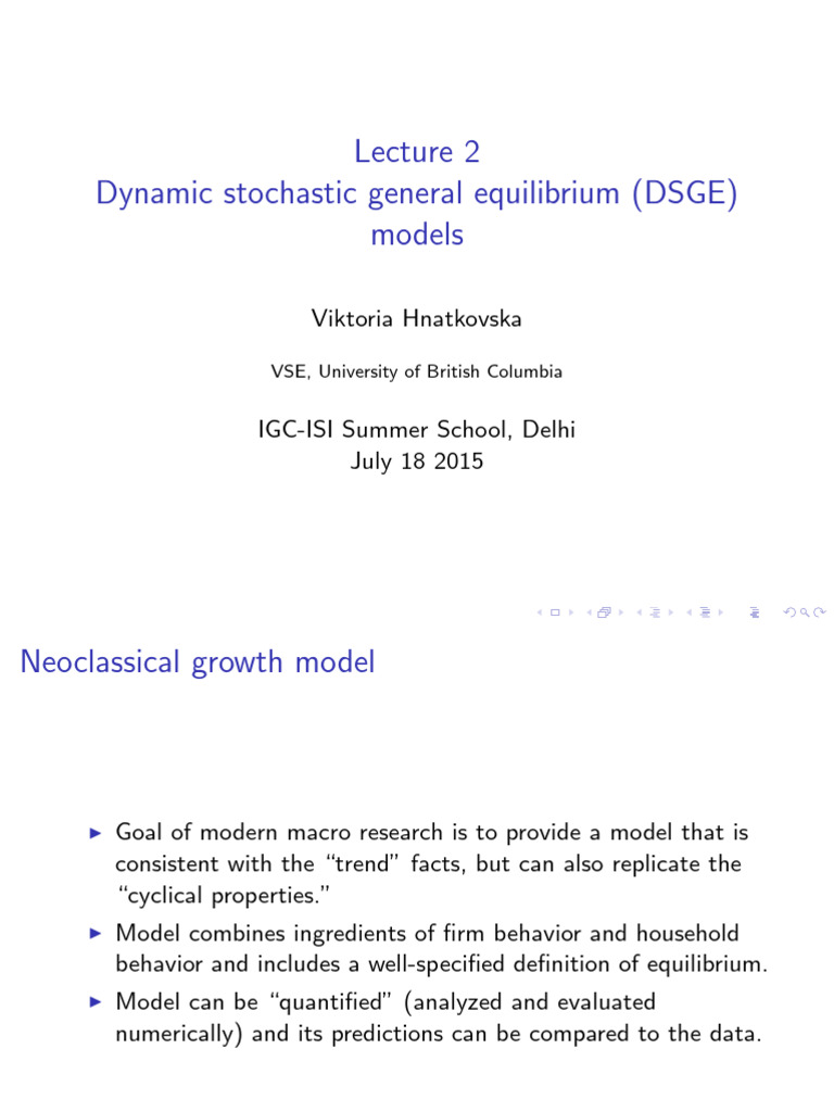 Lecture 2 Dynamic Stochastic General Equilibrium Dsge Models Pdf Business Cycle Recession