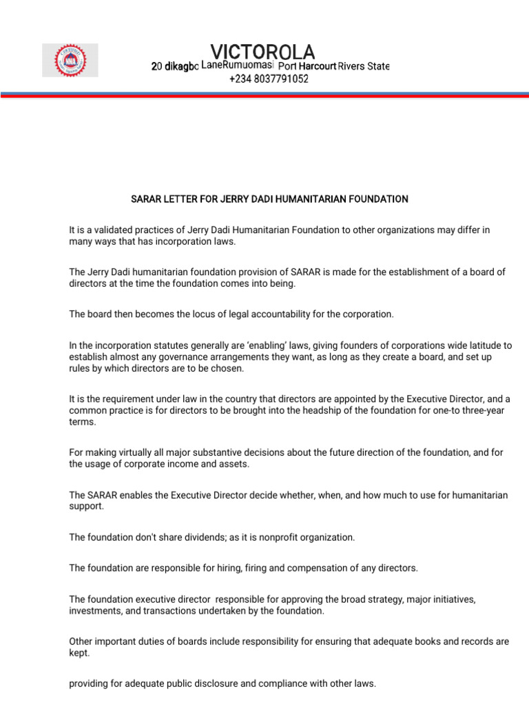 Sarar Letter | PDF | Corporations | Governance