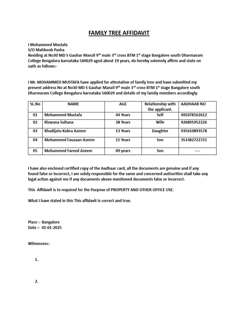 Family Tree Affidavit | PDF