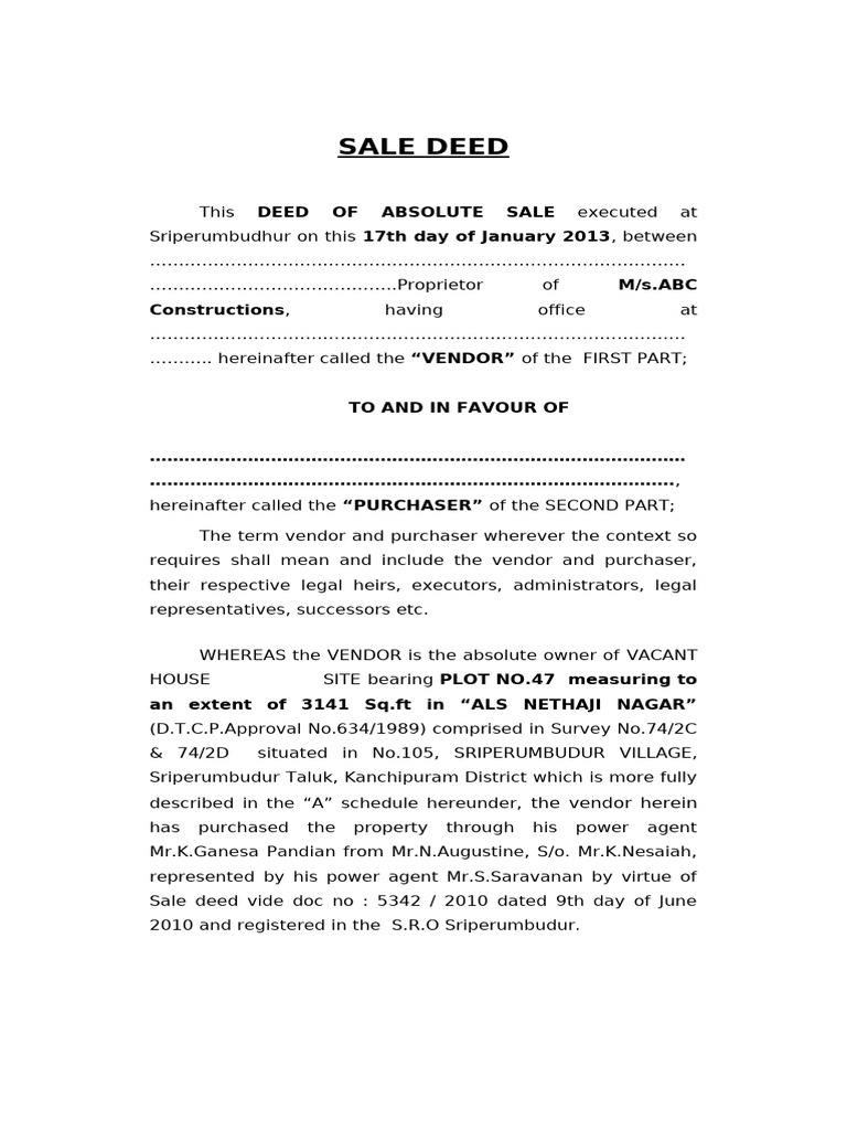 Sale Deed Sample | PDF | Foot (Unit) | Property Law