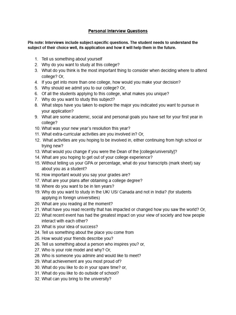 Essential Personal Interview Questions | PDF | Social Psychology