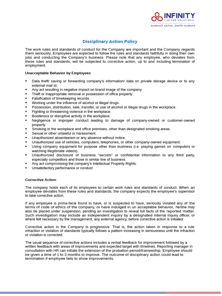 Disciplinary Action Policy | PDF | Employment | Salary