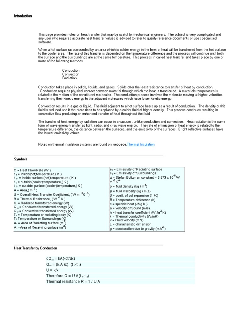 Heat Transfer Symbols and Concepts | PDF | Thermal Conduction | Heat ...