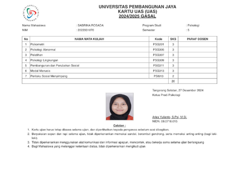 Kartu UAS Sabrina Rosada_smt 5 | PDF