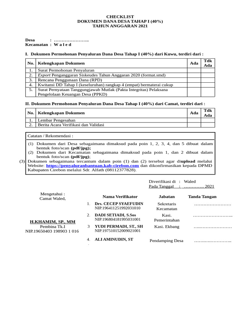 2-Checklist DD (Tahap I-40%) | PDF