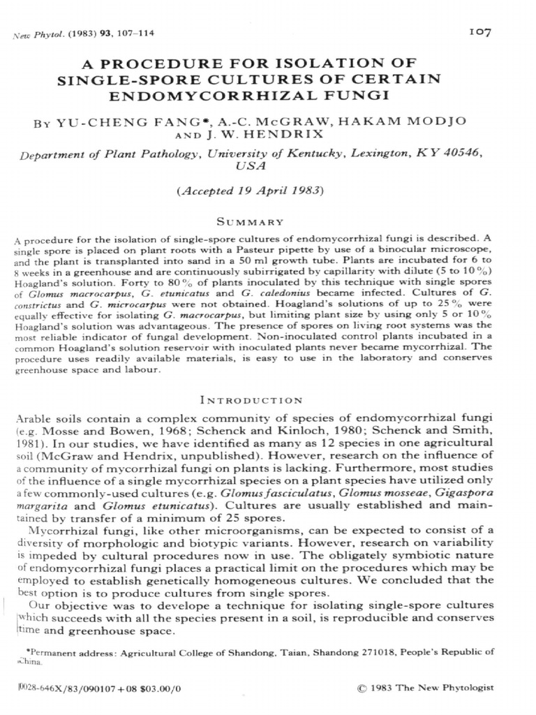1983-A PROCEDURE FOR ISOLATION OF SINGLE-SPORE CULTURES OF CERTAIN ...