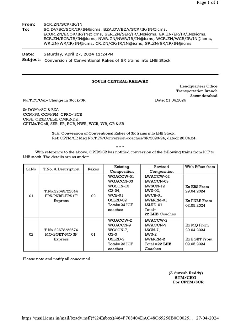 SR Train Coach Conversion to LHB | PDF | Rolling Stock | Rail Transport