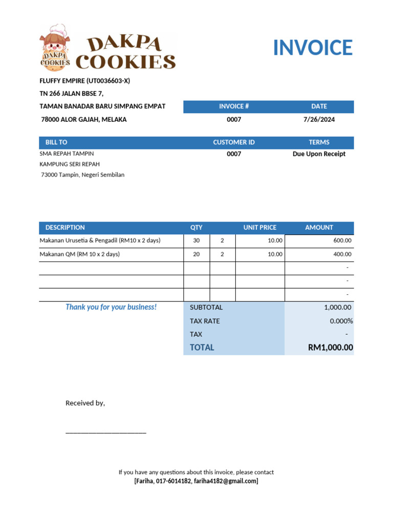Invoice for Kedai Makan Sakdiah | PDF | Accounting | Credit