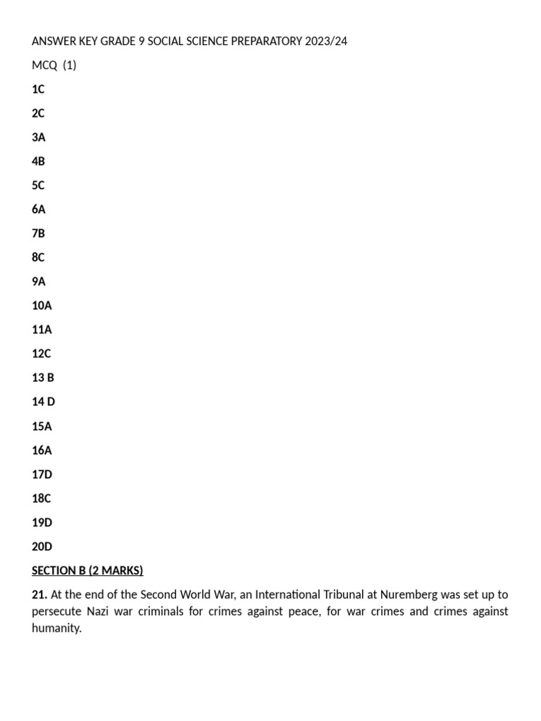 Answer Key Grade 9 Social Science Preparatory 2023 | PDF | Wound | Cyclone