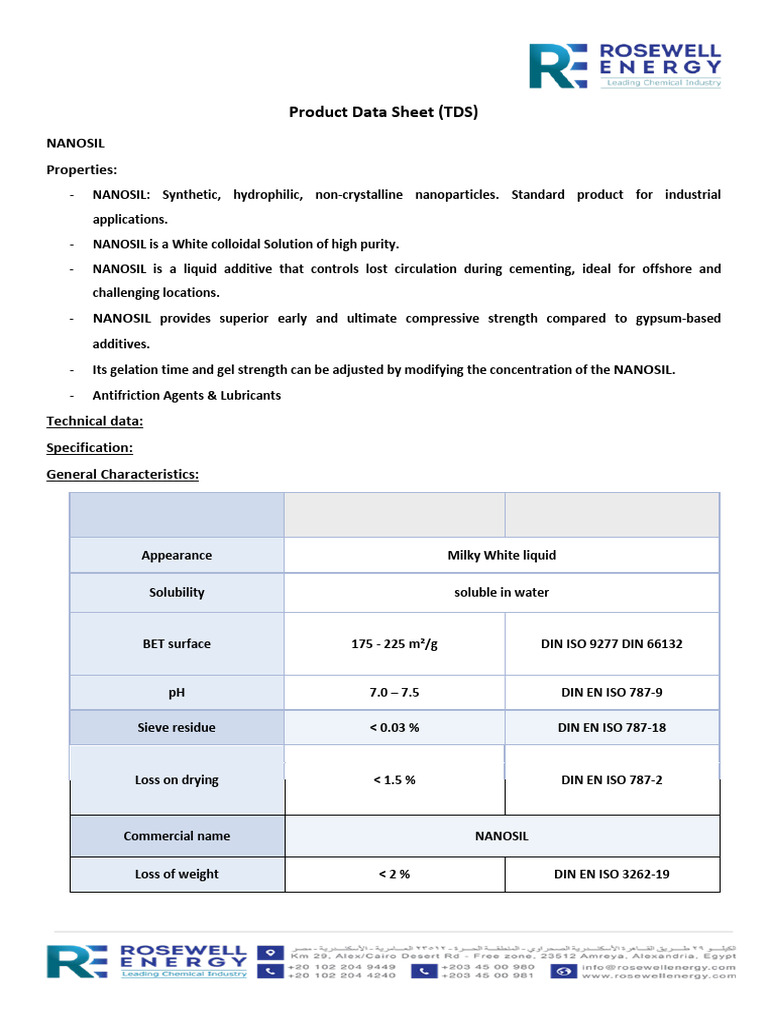 Nanosil - Tds 2024 | PDF | Materials Science | Soft Matter
