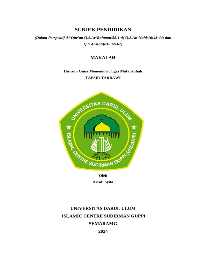 Tugas Kuliah Kajian Sobyek Pendidikan Islam Pak Asrofi | PDF