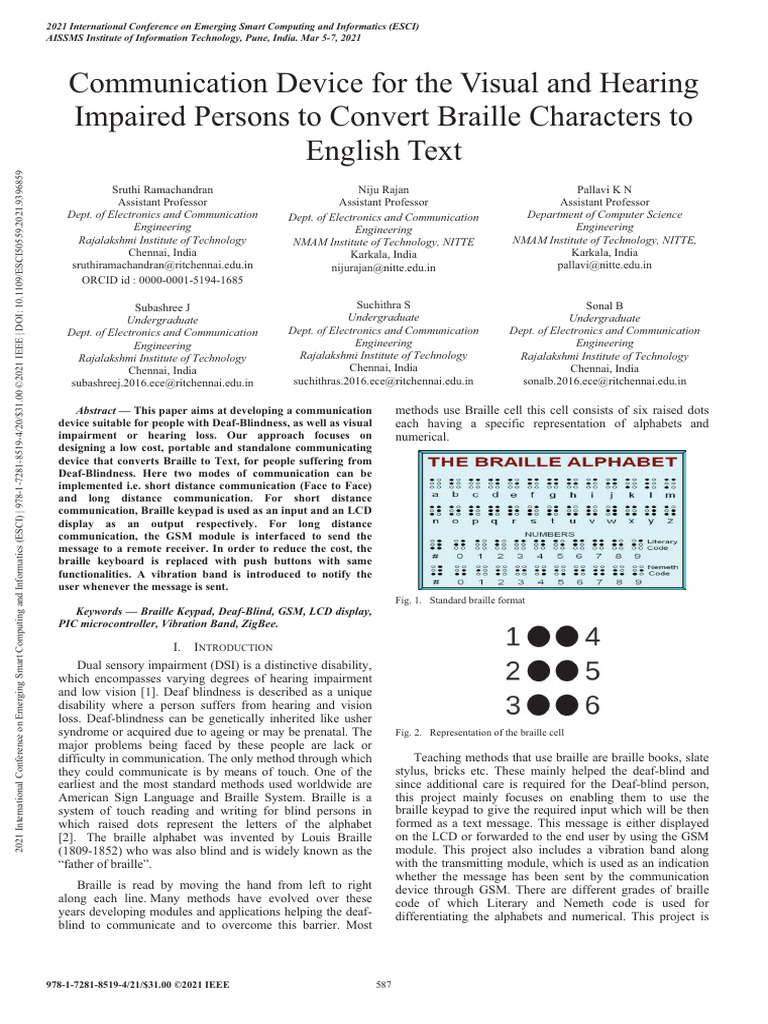 Communication Device For The Visual and Hearing Impaired Persons To ...
