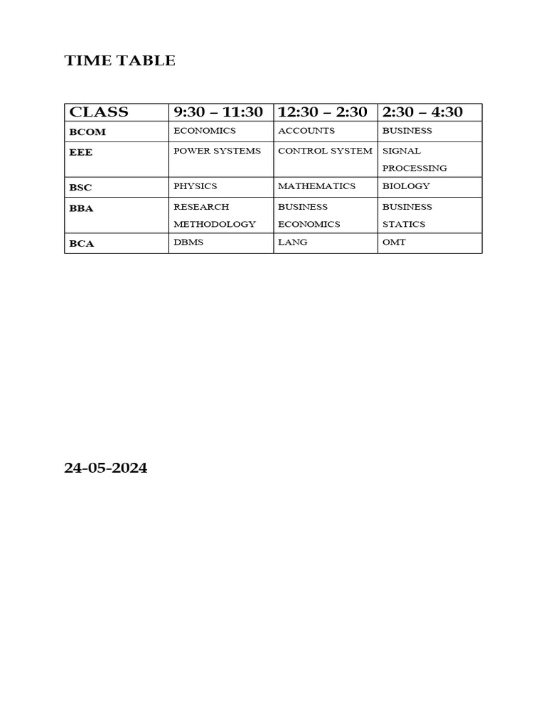 Time Table | PDF
