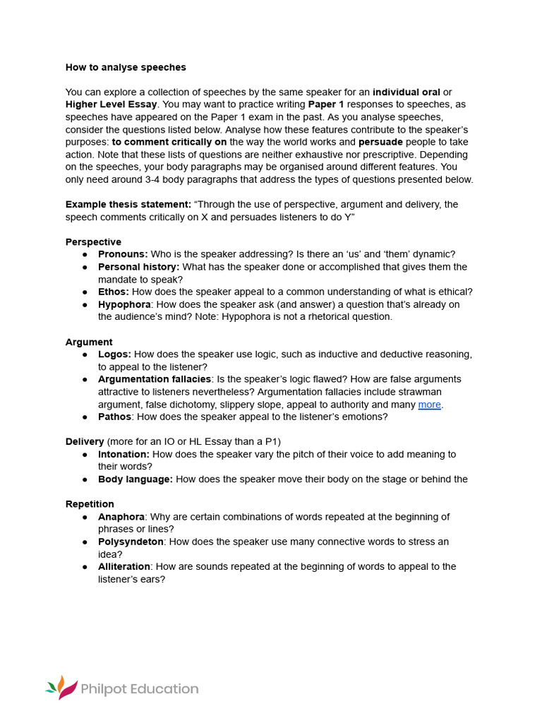 How To Analyse Speeches | PDF