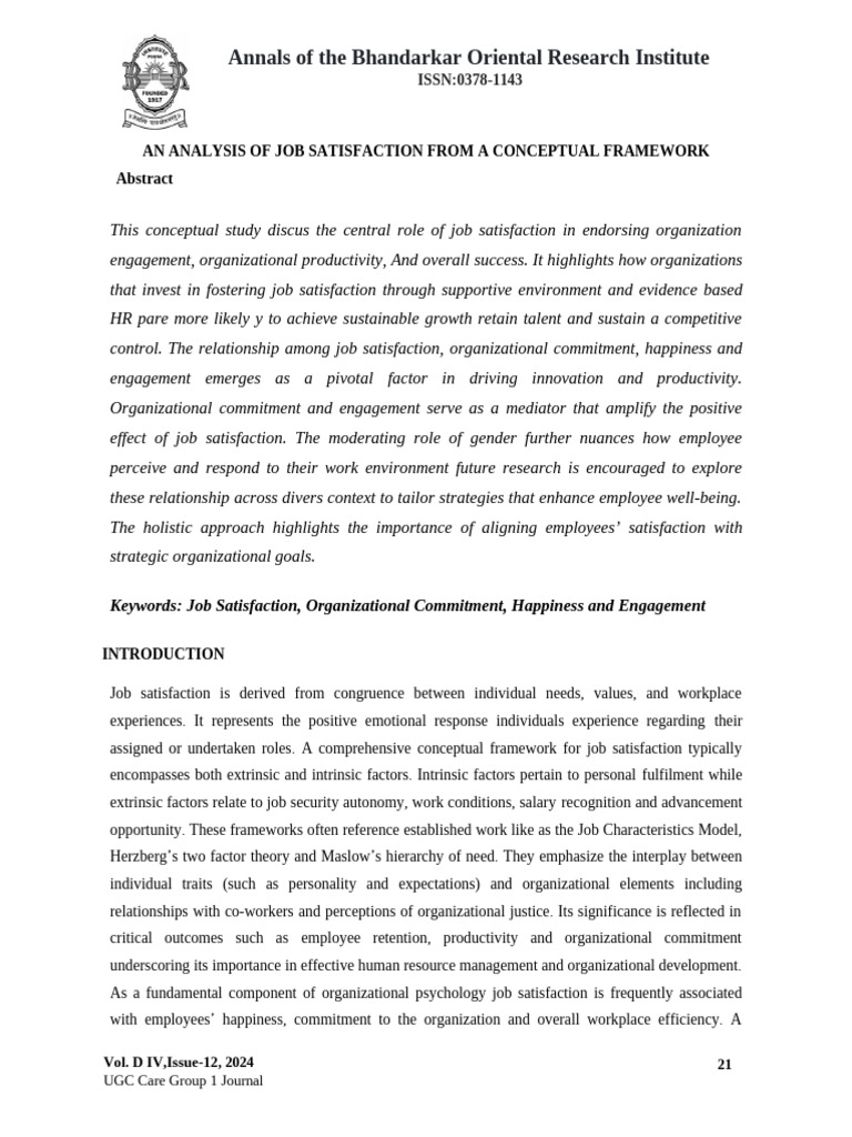 Job Satisfaction: A Conceptual Analysis | PDF | Job Satisfaction ...