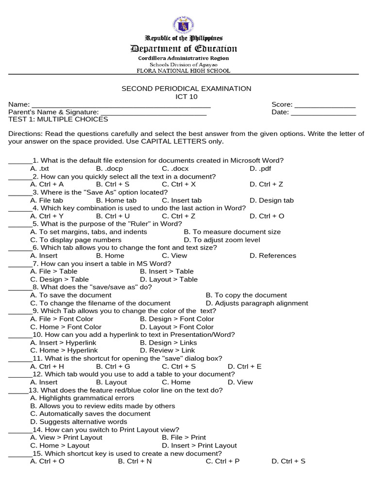 Periodical Exam 2Q SY 24-25 | PDF | Microsoft Word | Microsoft Excel