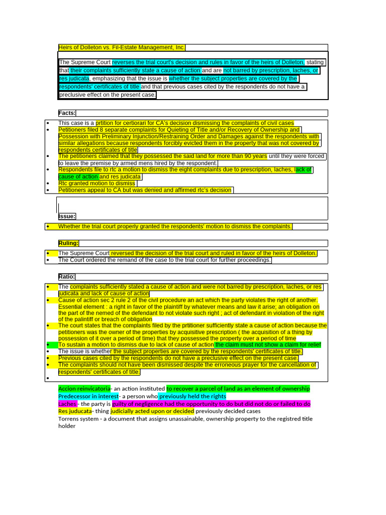 Heirs of Dolleton Vs | PDF | Complaint | Cause Of Action