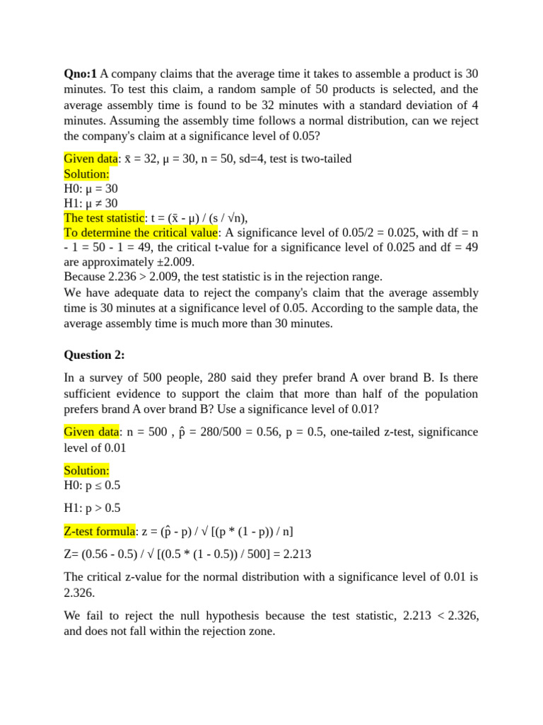 Assignement | PDF | Statistical Significance | P Value
