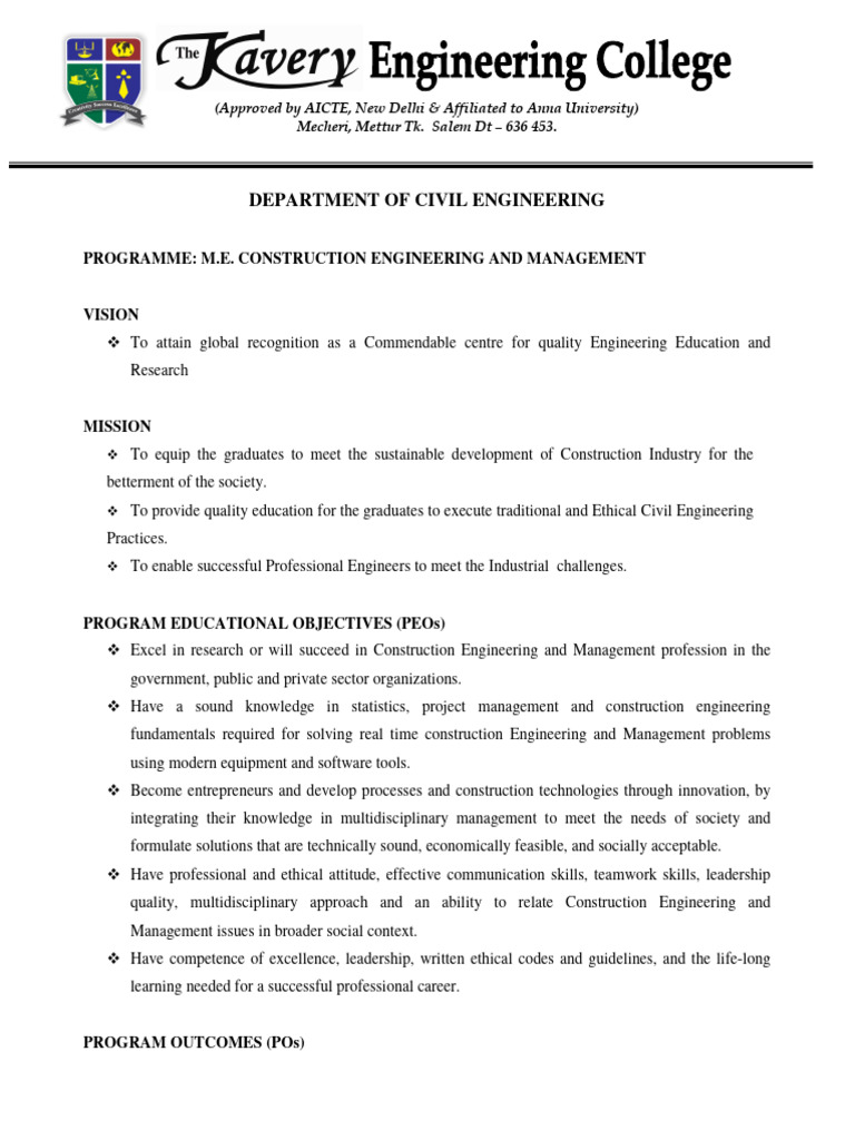 M.E CEM Course Outcomes COs R2021 | PDF | Engineering | Statistics