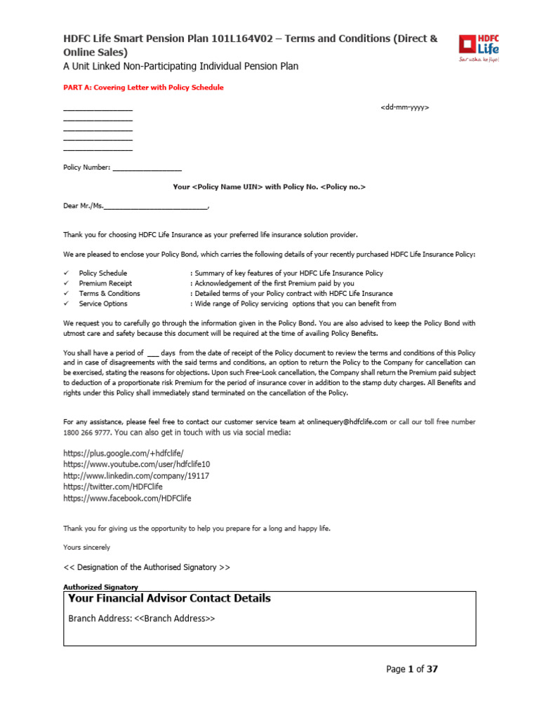 HDFC-Life-Smart-Pension-Plan-Policy-Document-Online | PDF | Insurance ...
