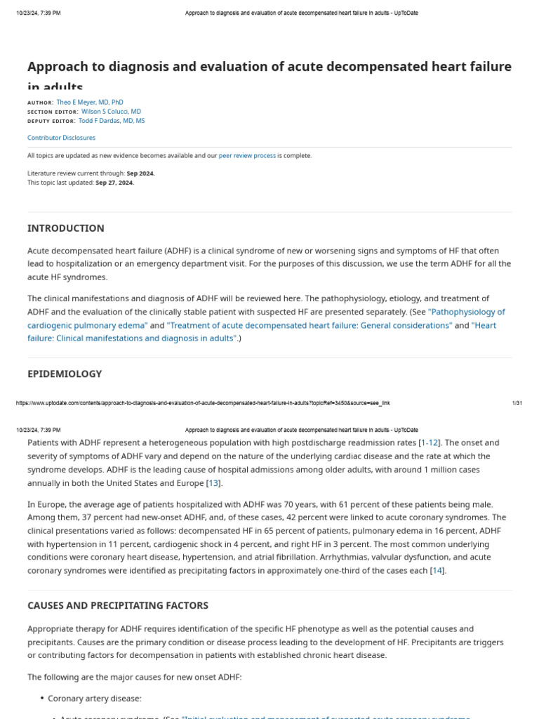 Approach To Diagnosis and Evaluation of Acute Decompensated Heart Failure in Adults - UpToDate ...