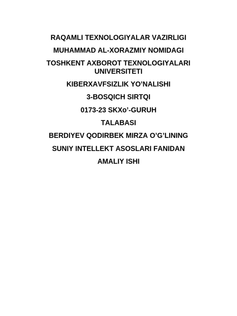 3-Amaliy Ish AI | PDF