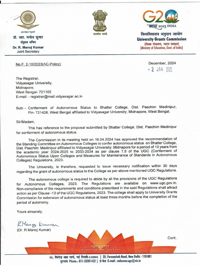 Signed Letter of Bhatter College | PDF