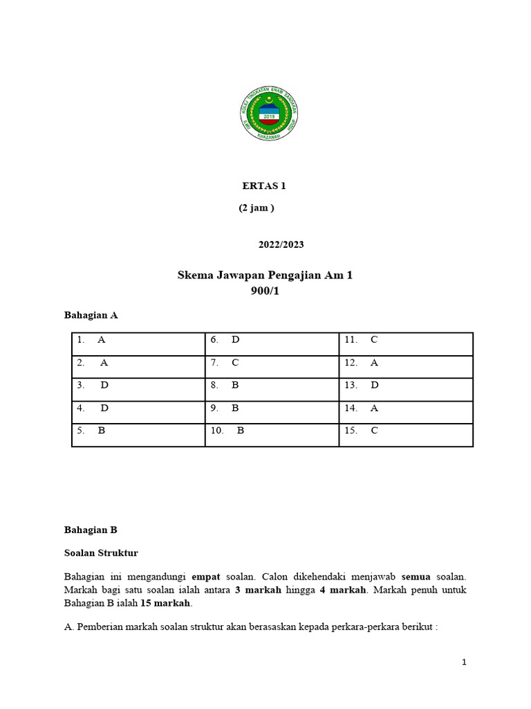 Copy of Skema Percubaan Sem 1 KTEDPG (2022) | PDF