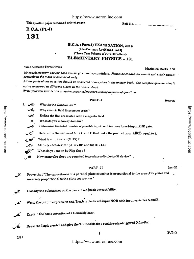 Bca Part 1 Elementary Physics 131 2019 | PDF