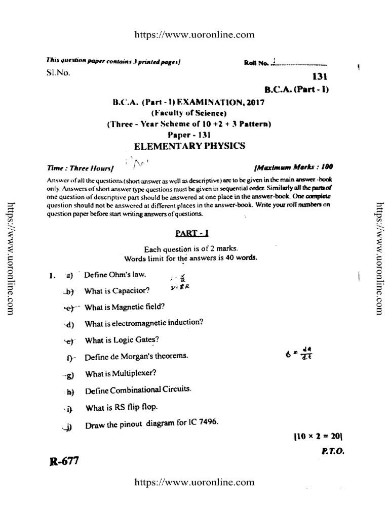 Bca Part 1 Elementry Physics 131 2017 | PDF
