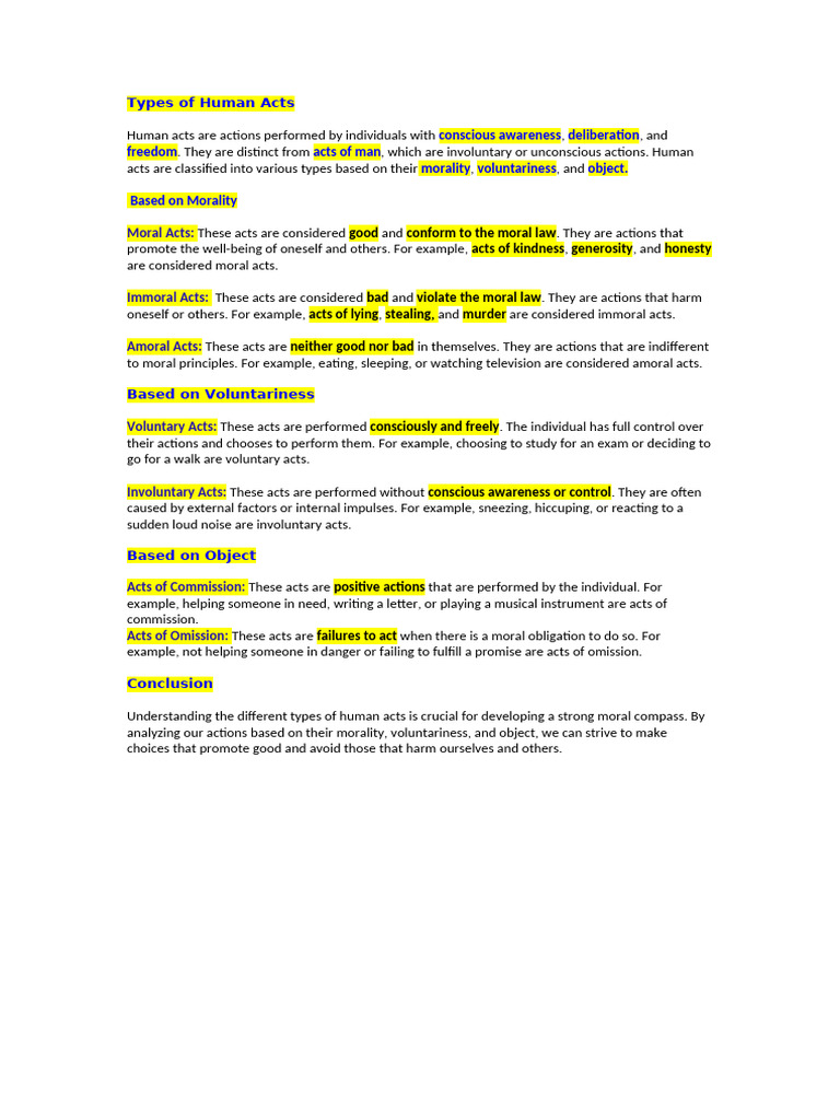 Types of Human Acts | PDF