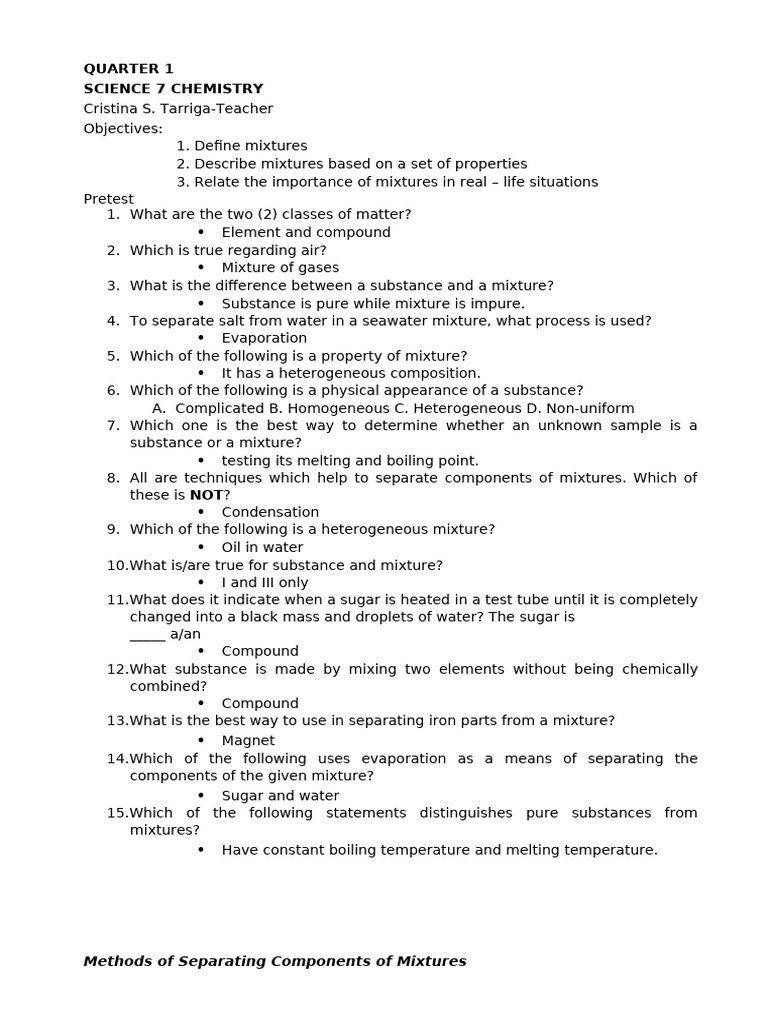 Module 3 Mixtures Methods of Separating Components of Mixtures | PDF ...