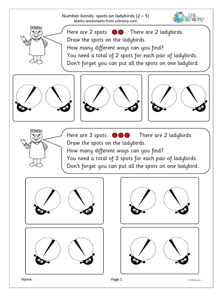 Number Bonds Spots On Ladybirds 2 To 5 Questions | PDF