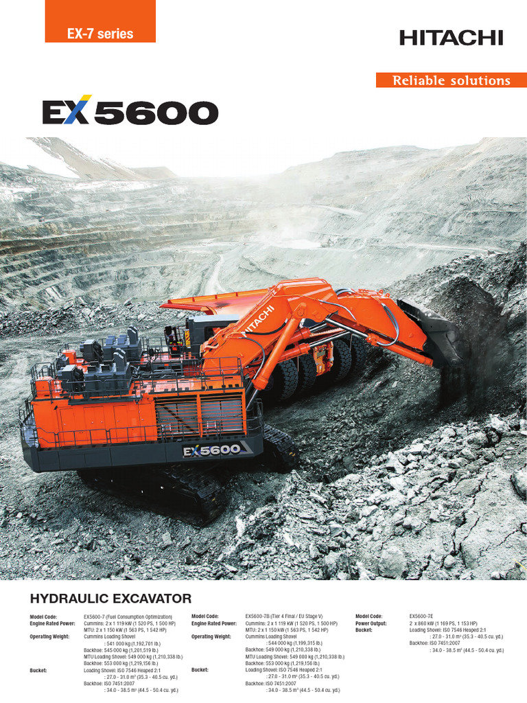 Hitachi EX5600-7 Excavator Specifications | PDF | Engines | Pump